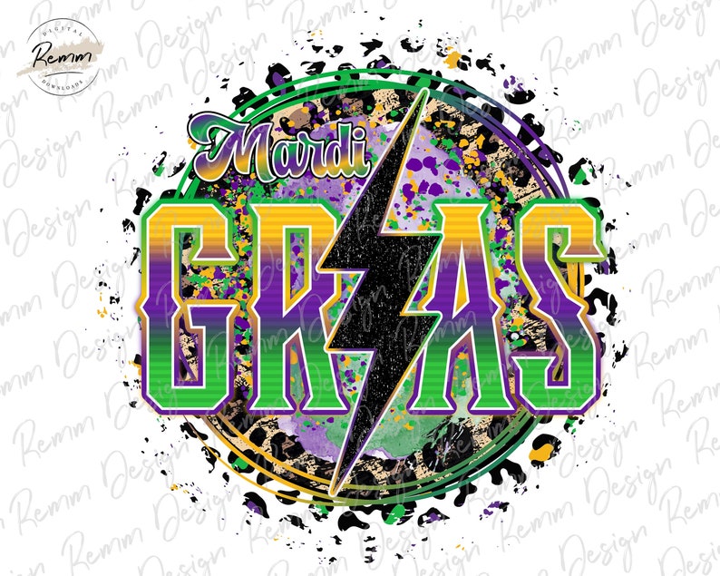 Mardi Gras Leopard Lightning Bolt PNG: Matching Print Patches (digital ...