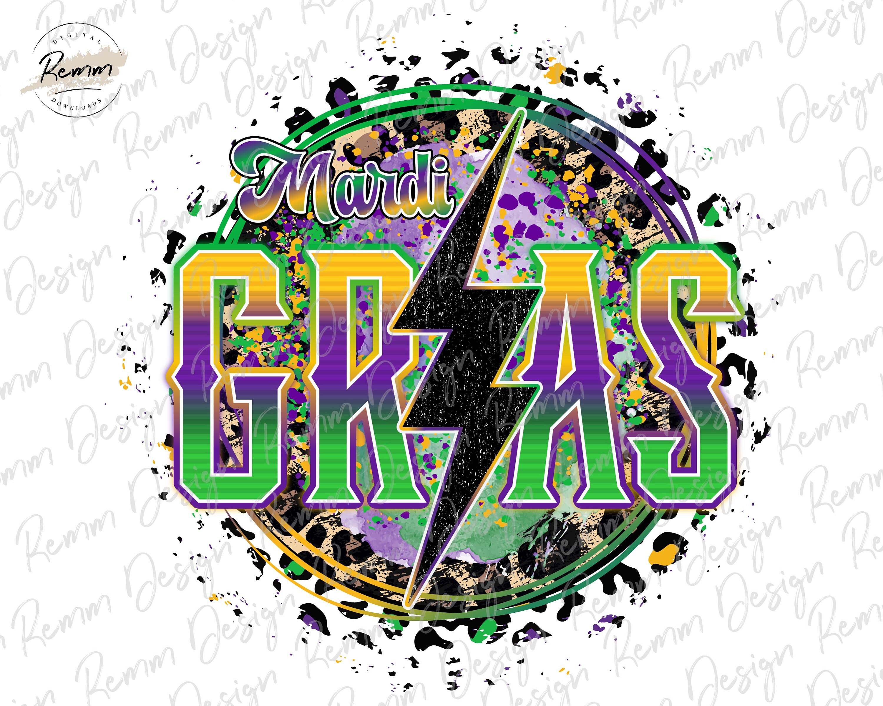 Mardi Gras Leopard Lightning Bolt PNG Matching Leopard Print - Etsy