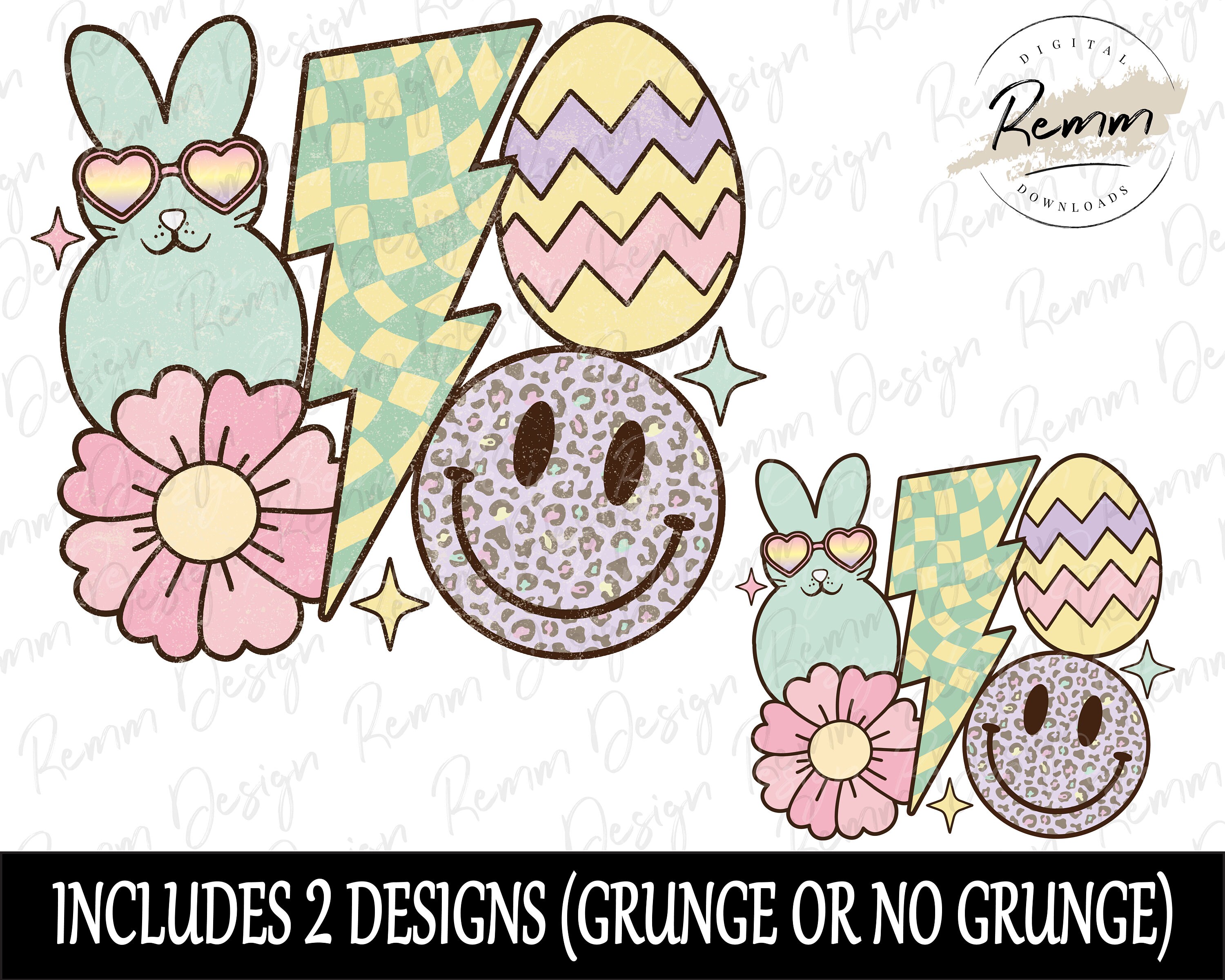 Retro Easter Bunny PNG: Leopard Smiley Face Sublimation (digital ...