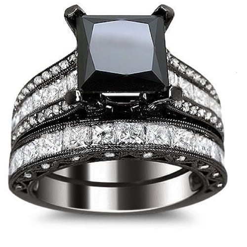 Black Diamond Ring Set Black Princess Cut CZ Diamond - Etsy