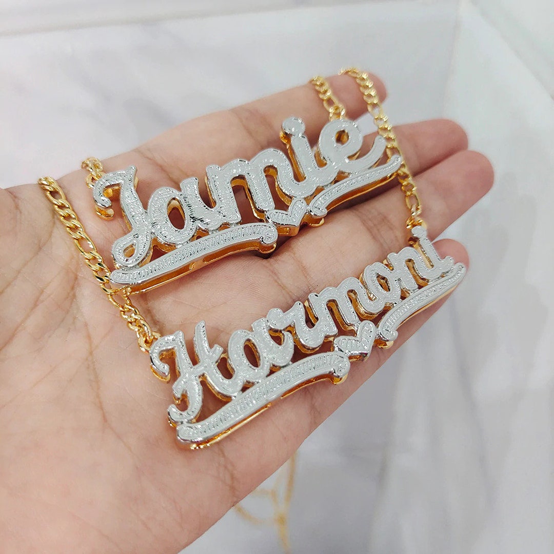 Personalized 3d Necklace Double Gold Plated Nameplate Pendant Custom