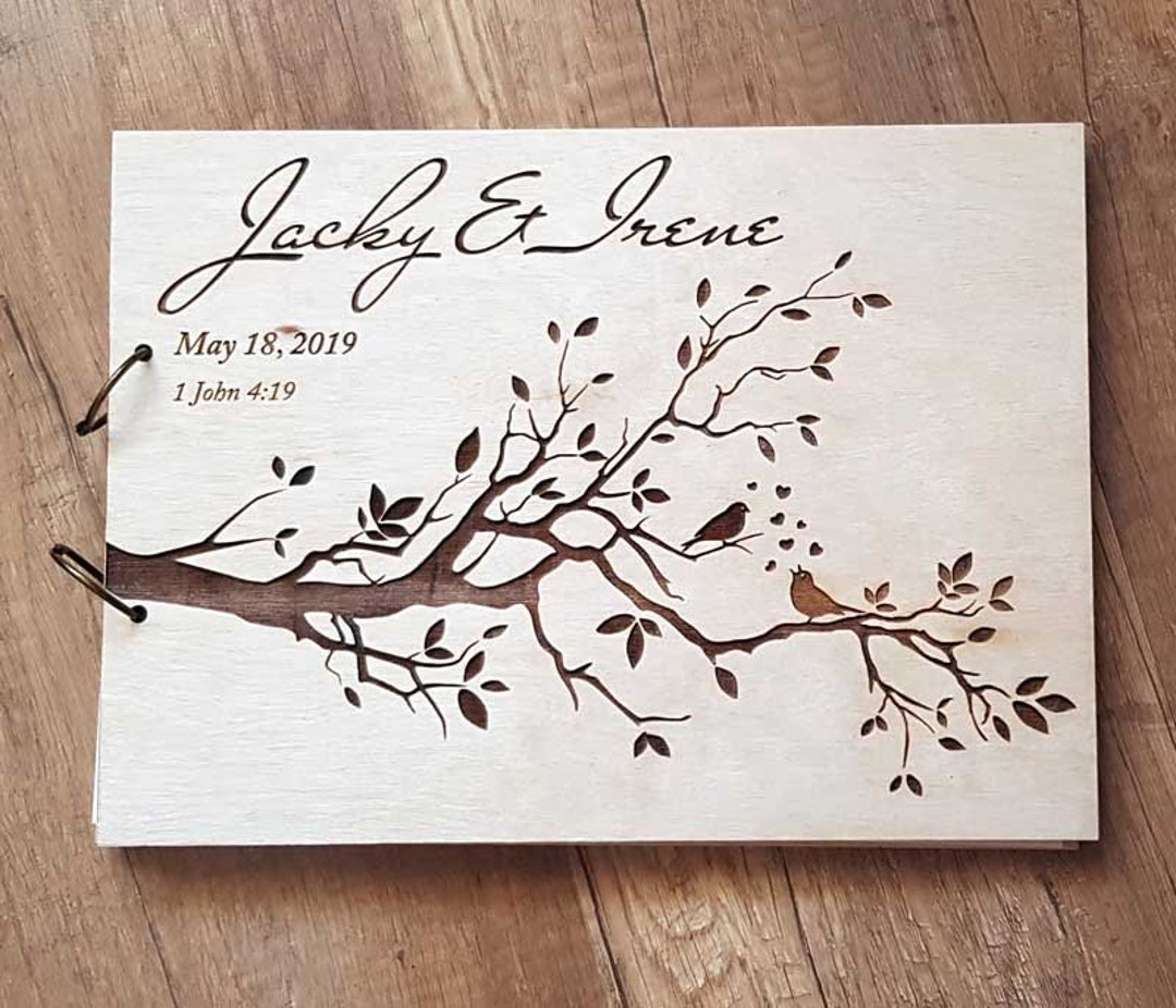 Personalized Engraved Wooden Guest Book Bird Wedding Guest - Etsy