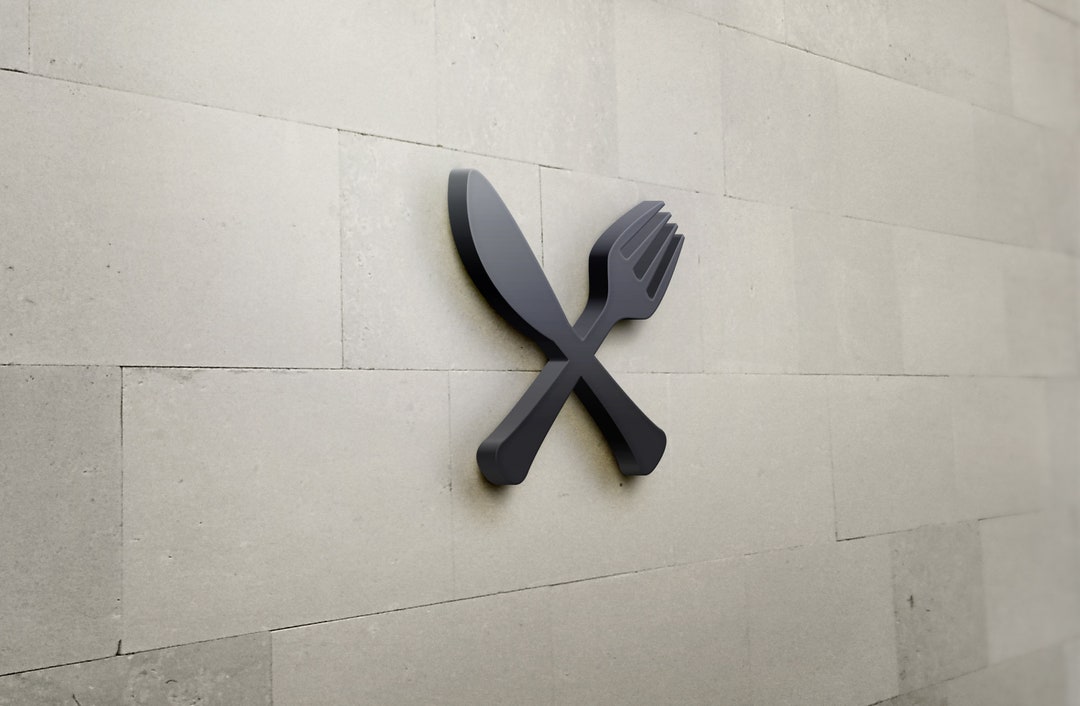 Kitchen Utensils Sign, 3D Dining Room Restaurant Diner Cafe Decor ...