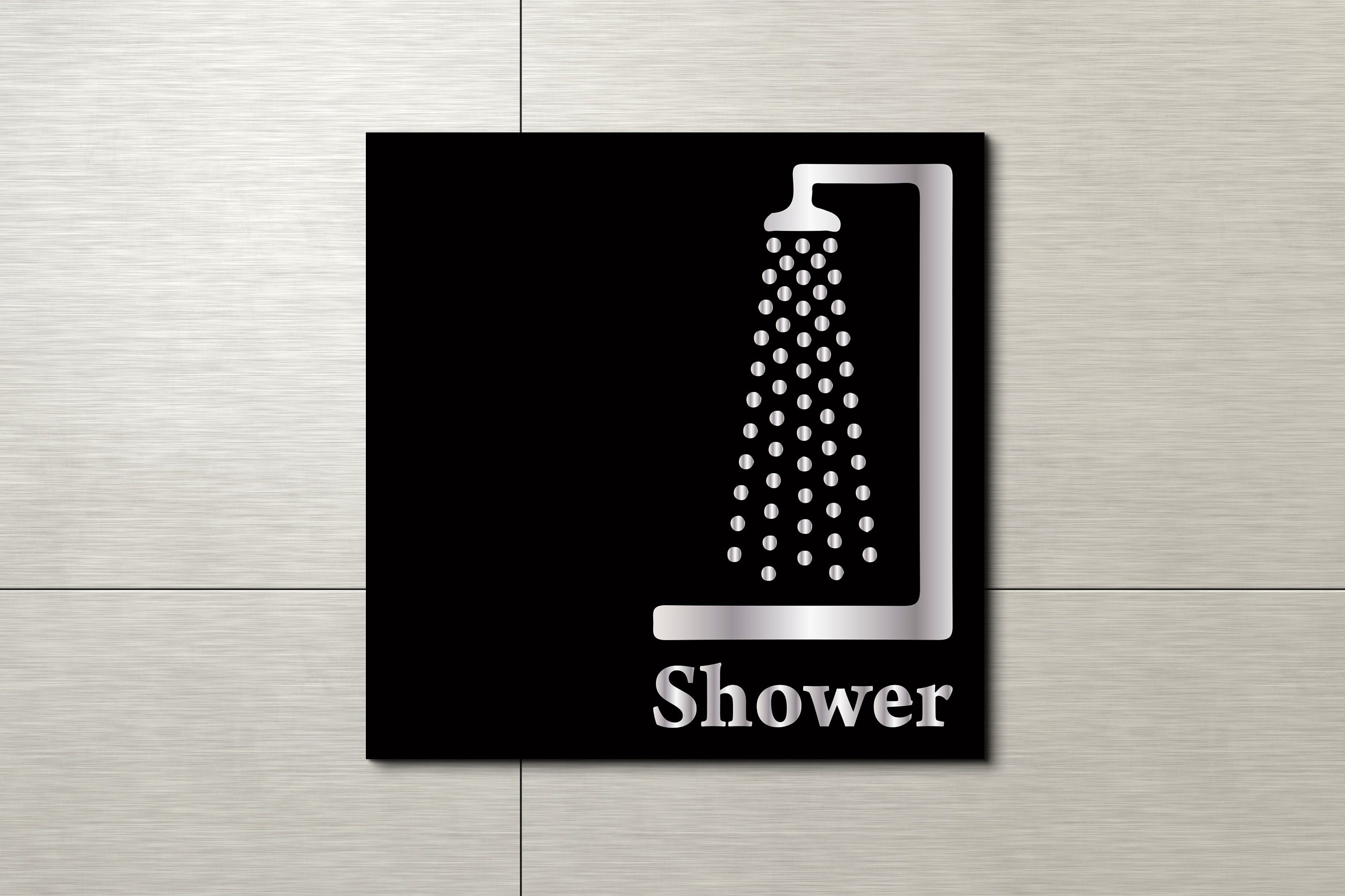 Shower Acrylic Sign Black and Metal Silver Modern Bath Sign for Doors ...