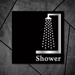 Shower Acrylic Sign Black and Metal Silver Modern Bath Sign for Doors ...