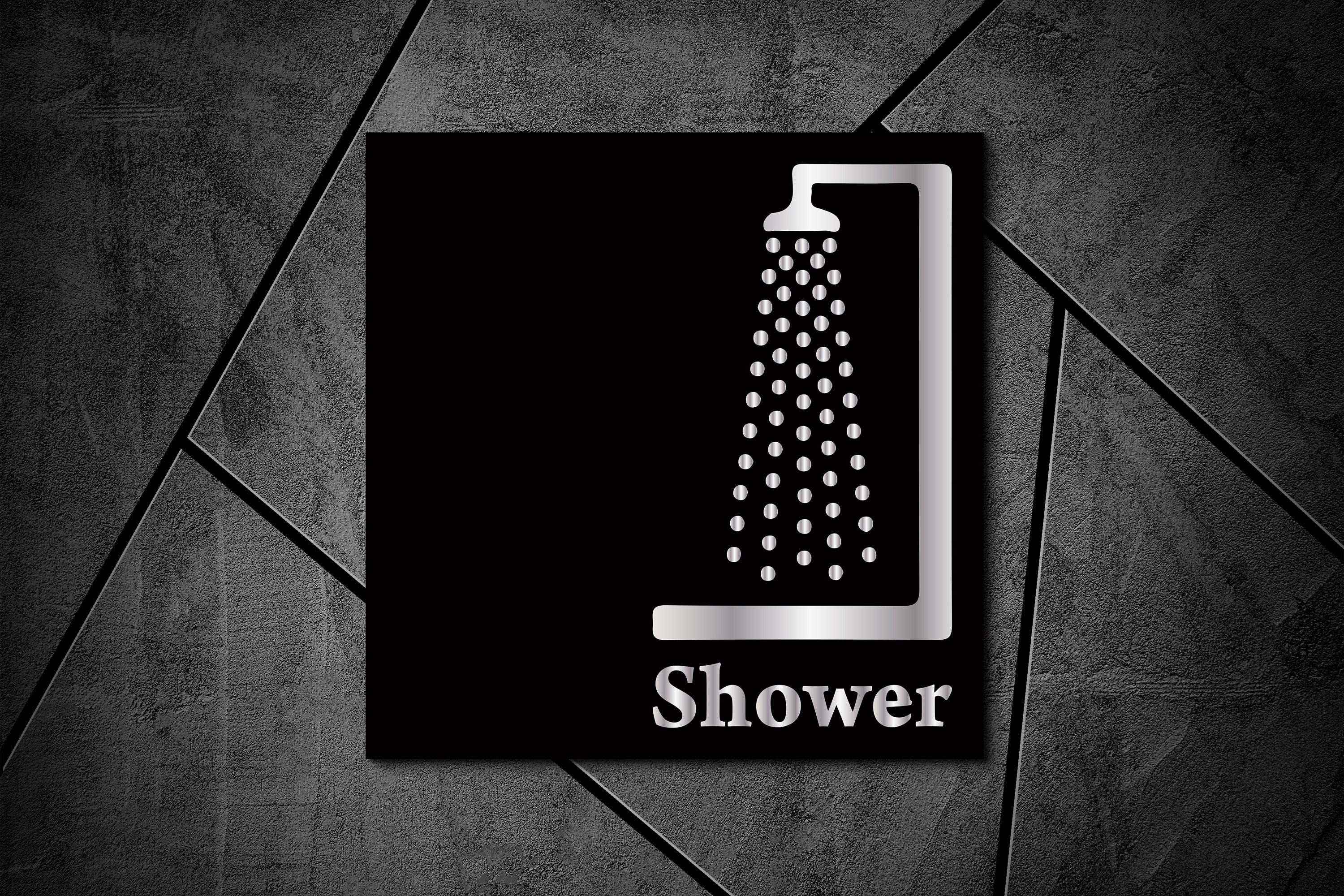 Shower Acrylic Sign Black and Metal Silver Modern Bath Sign for Doors ...