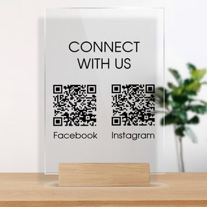Connect With Us Sign, QR Code Social Media Acrylic Sign With Wooden ...
