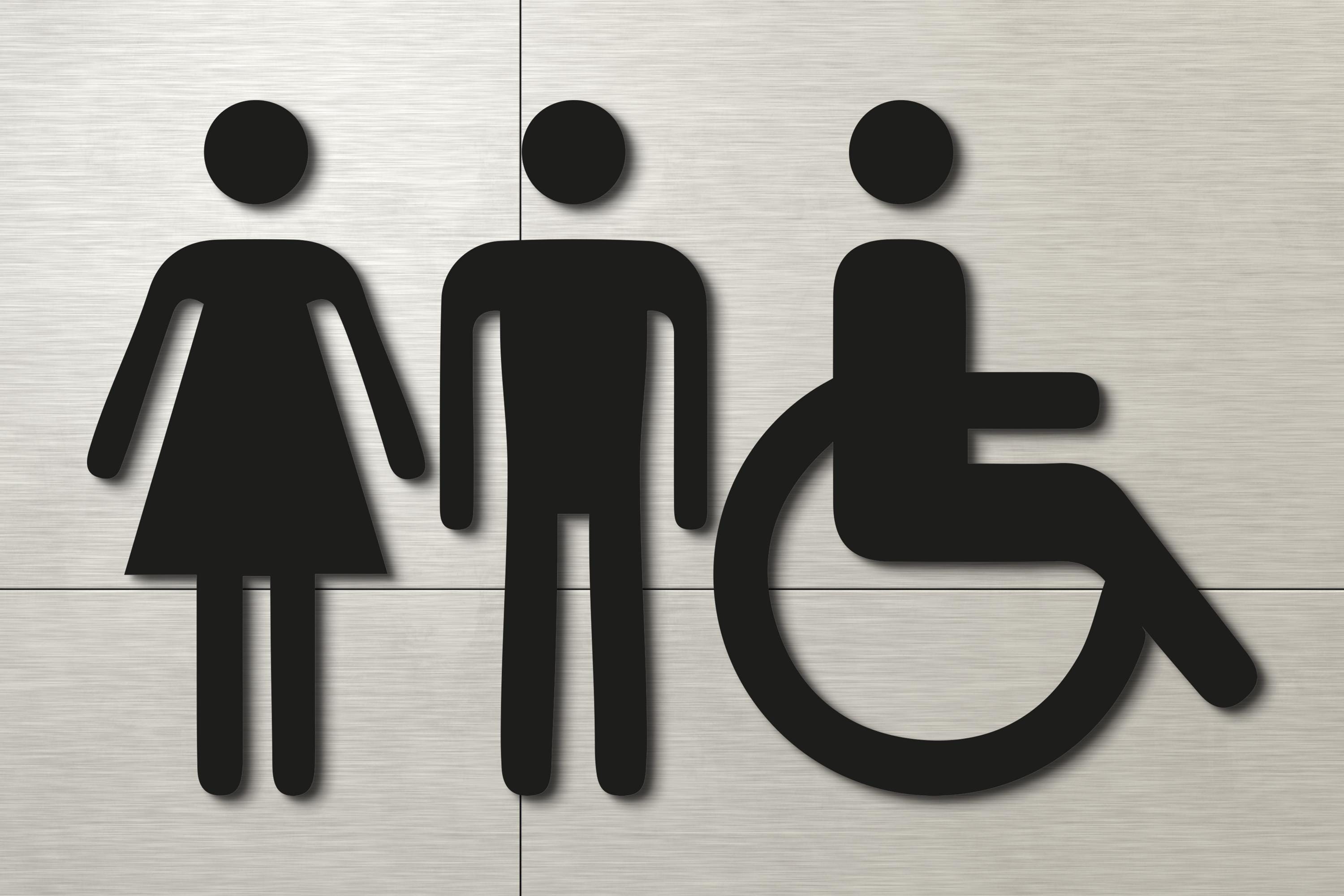 Public Toilet Signs, ADA Compliant WC Signage, Male Female Unisex ...