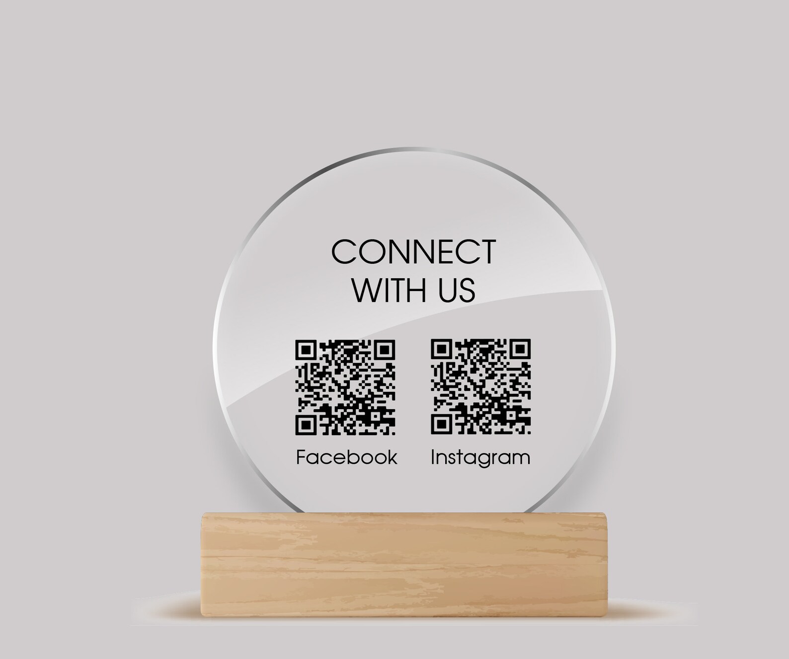 Connect With Us Sign, QR Code Social Media Acrylic Sign With Wooden ...