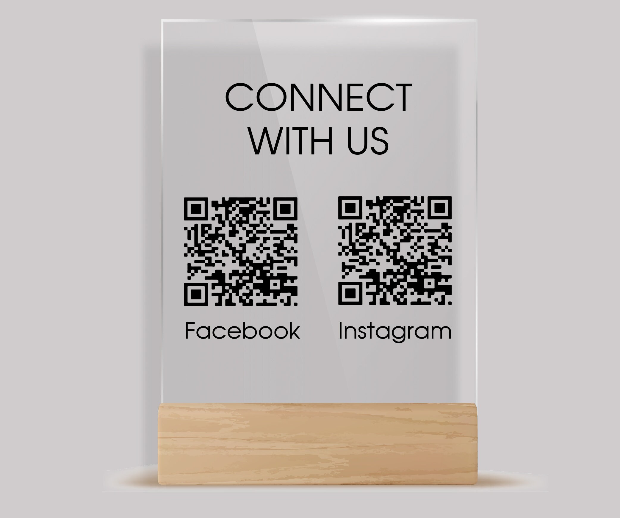 Connect With Us Sign, QR Code Social Media Acrylic Sign With Wooden ...