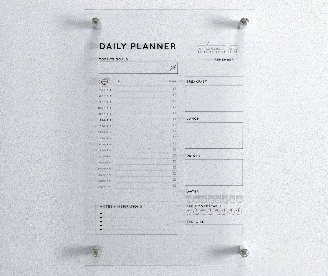 Daily Planner From Acrylic, Calendar for Wall, Transparent Weekly ...