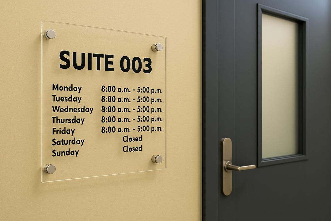 Custom Office Hours Sign – Acrylic Business Hours Door Sign With Suite ...