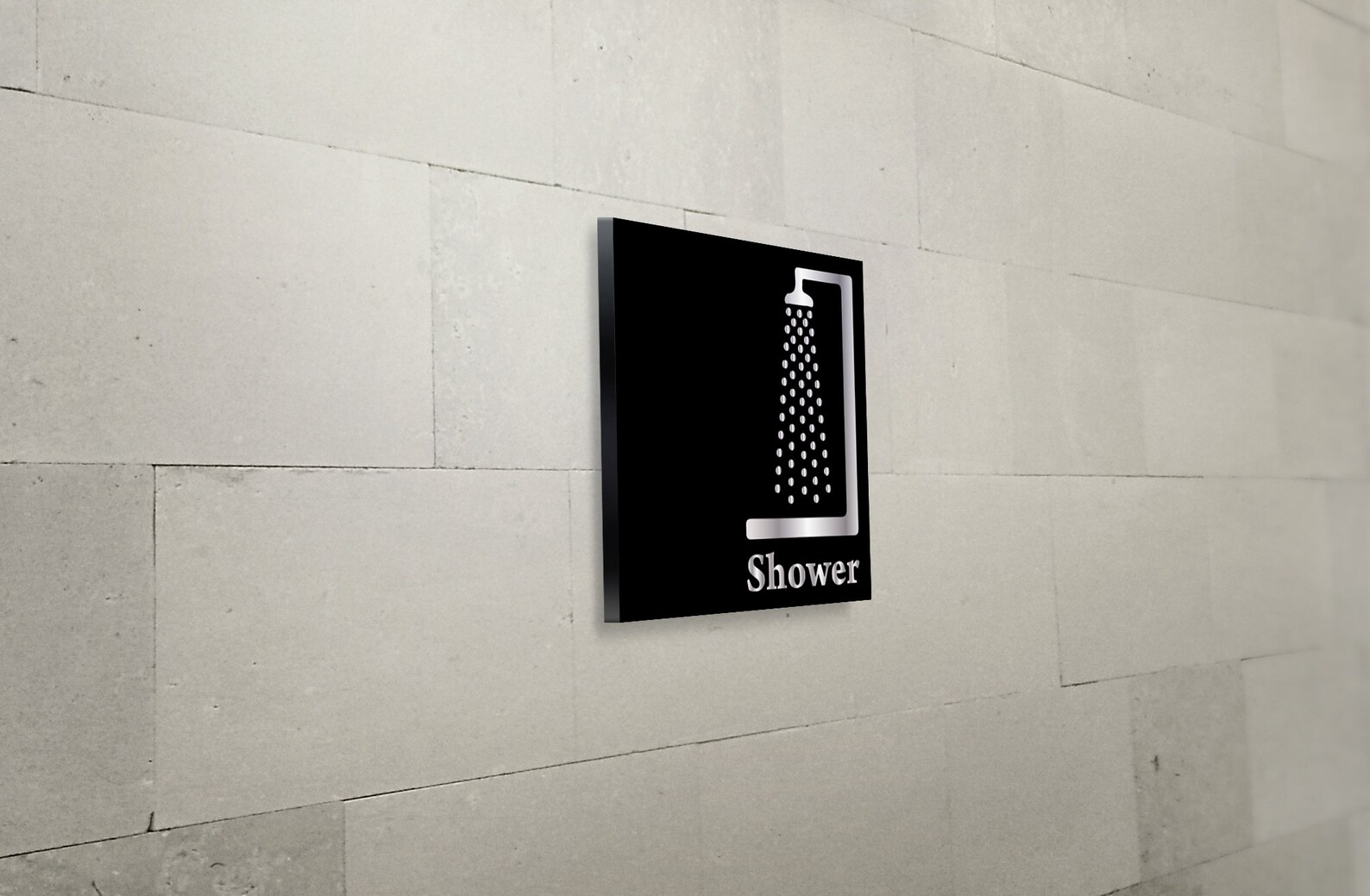Shower Acrylic Sign Black and Metal Silver Modern Bath Sign for Doors ...