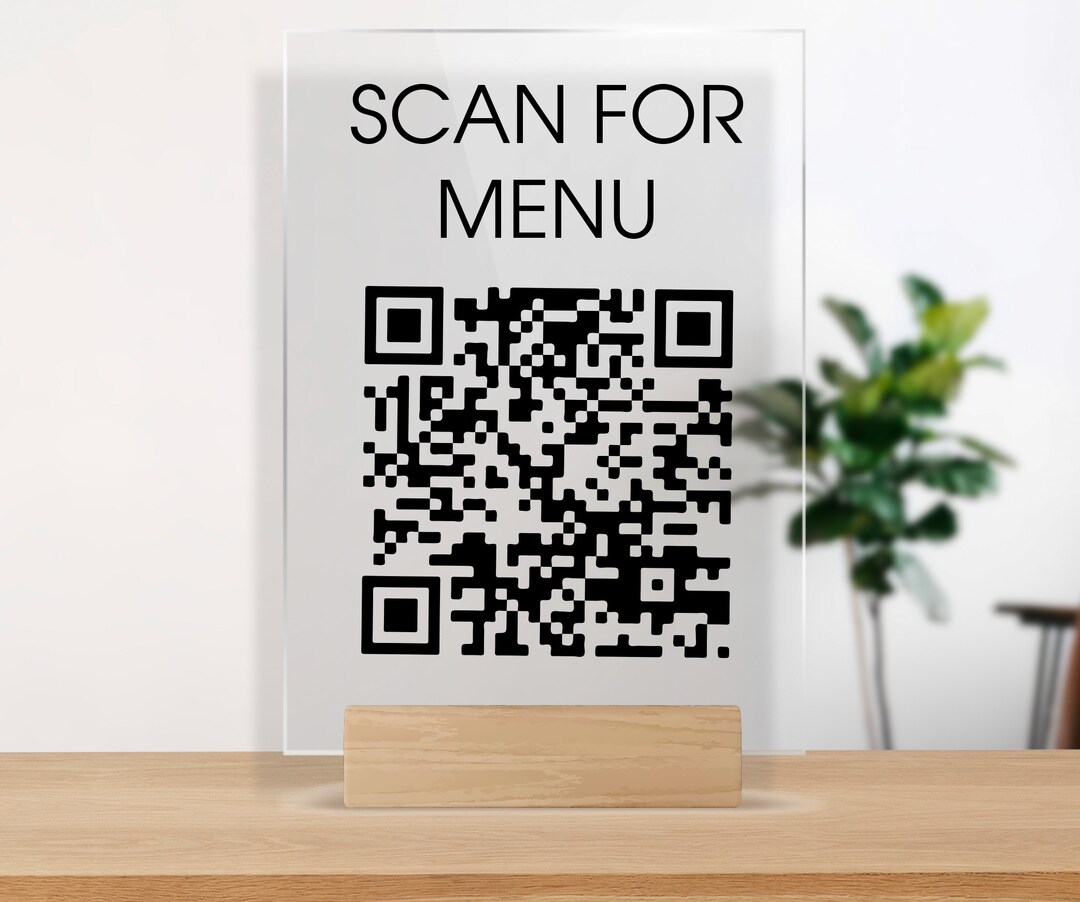 Scan for Menu Sign, QR Code Acrylic Sign With Wooden Block, Custom ...