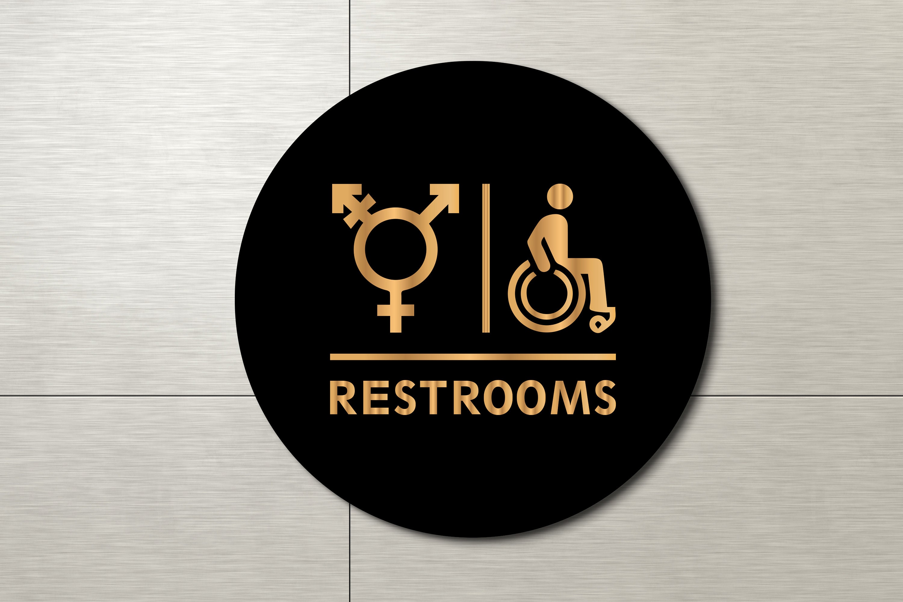 Round WC Sign Modern Black Gold Acrylic Restroom Sign for - Etsy