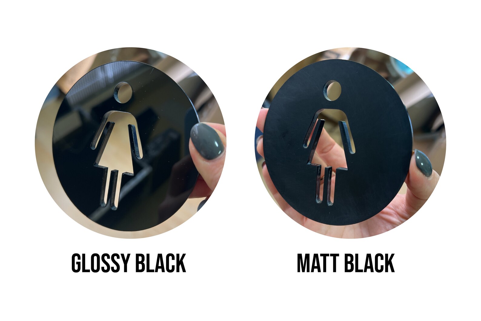 Round Unisex WC Sign Modern Black Silver Acrylic Restroom Sign for ...