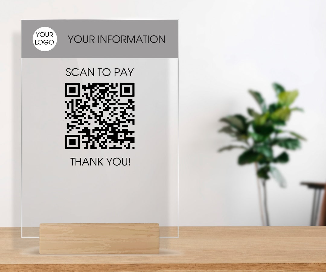 Scan to Pay Sign, QR Code Acrylic Sign With Wooden Block, Custom Signs ...