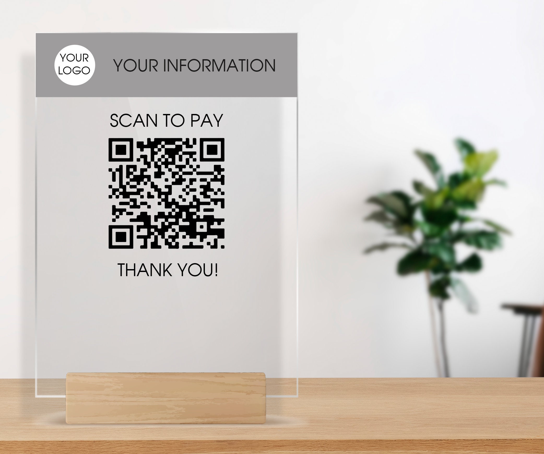 Scan to Pay Sign, QR Code Acrylic Sign With Wooden Block, Custom Signs ...