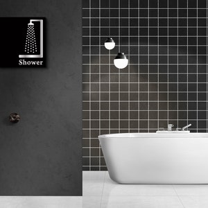Shower Acrylic Sign Black and Metal Silver Modern Bath Sign for Doors ...