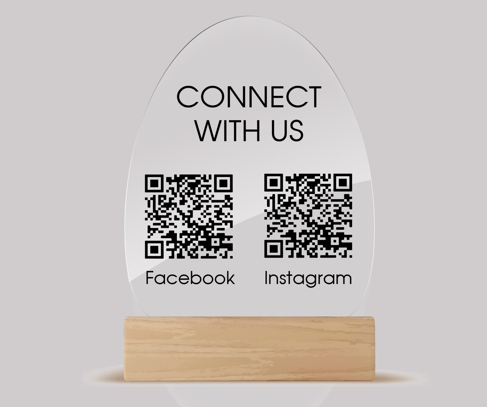 Connect With Us Sign, QR Code Social Media Acrylic Sign With Wooden ...