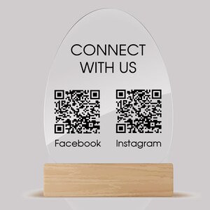 Connect With Us Sign, QR Code Social Media Acrylic Sign With Wooden ...