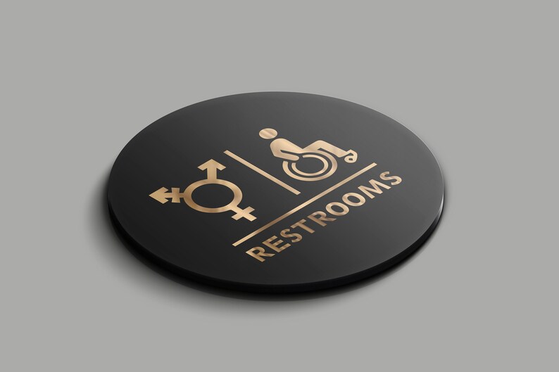 Round WC Sign Modern Black Gold Acrylic Restroom Sign for - Etsy