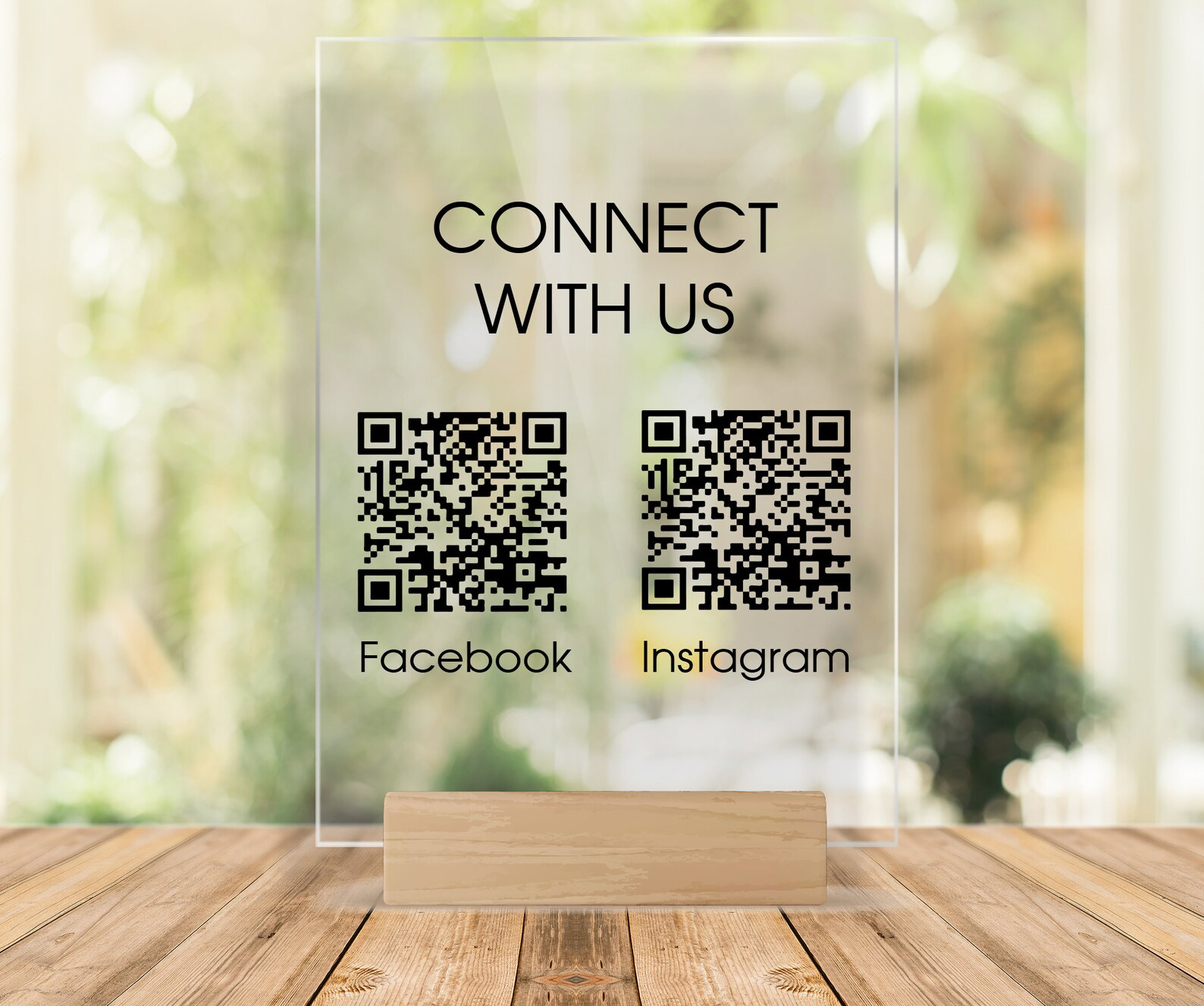 Connect With Us Sign, QR Code Social Media Acrylic Sign With Wooden ...