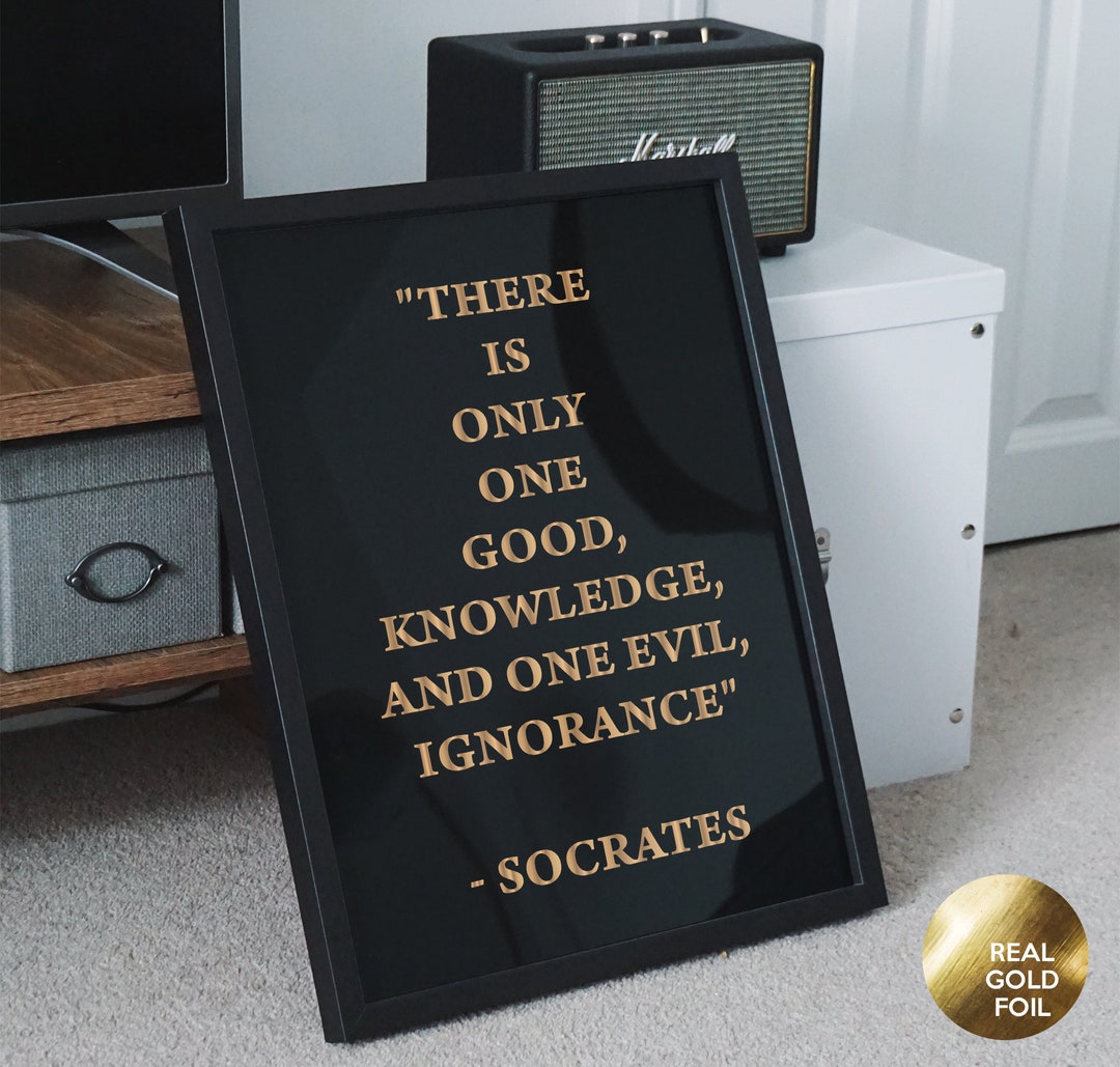 Gold Poster With Philosophy Quote Socrates, Home Office Decor, Black ...