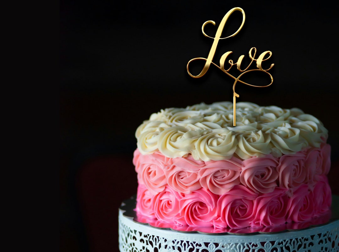 Cake Toppers Gold Silver Acrylic Custom Cake Decor Topper Love Wedding ...