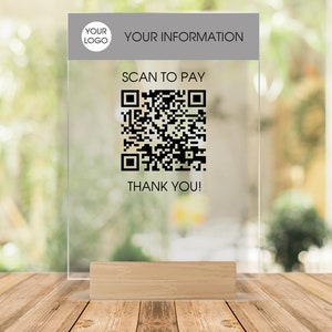 Scan to Pay Sign, QR Code Acrylic Sign With Wooden Block, Custom Signs ...
