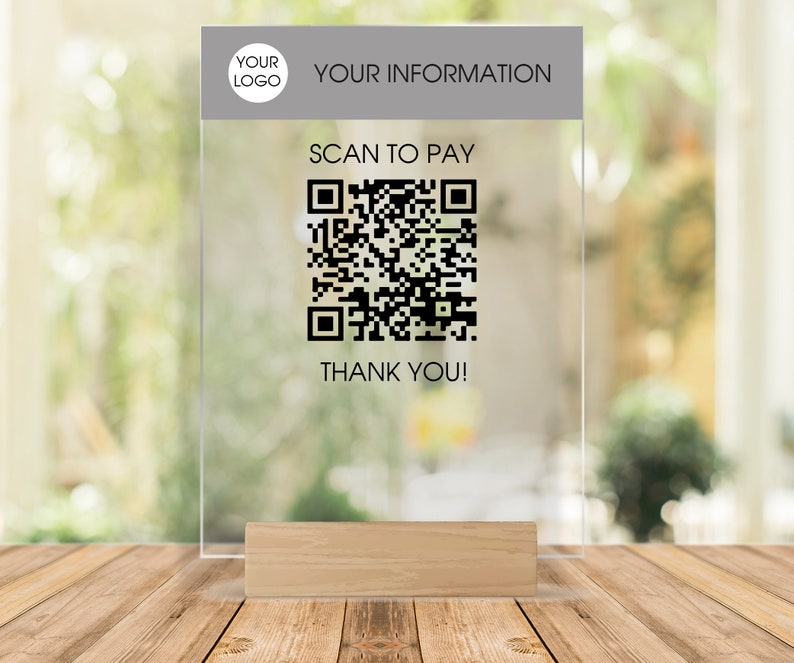 Scan to Pay Sign, QR Code Acrylic Sign With Wooden Block, Custom Signs ...