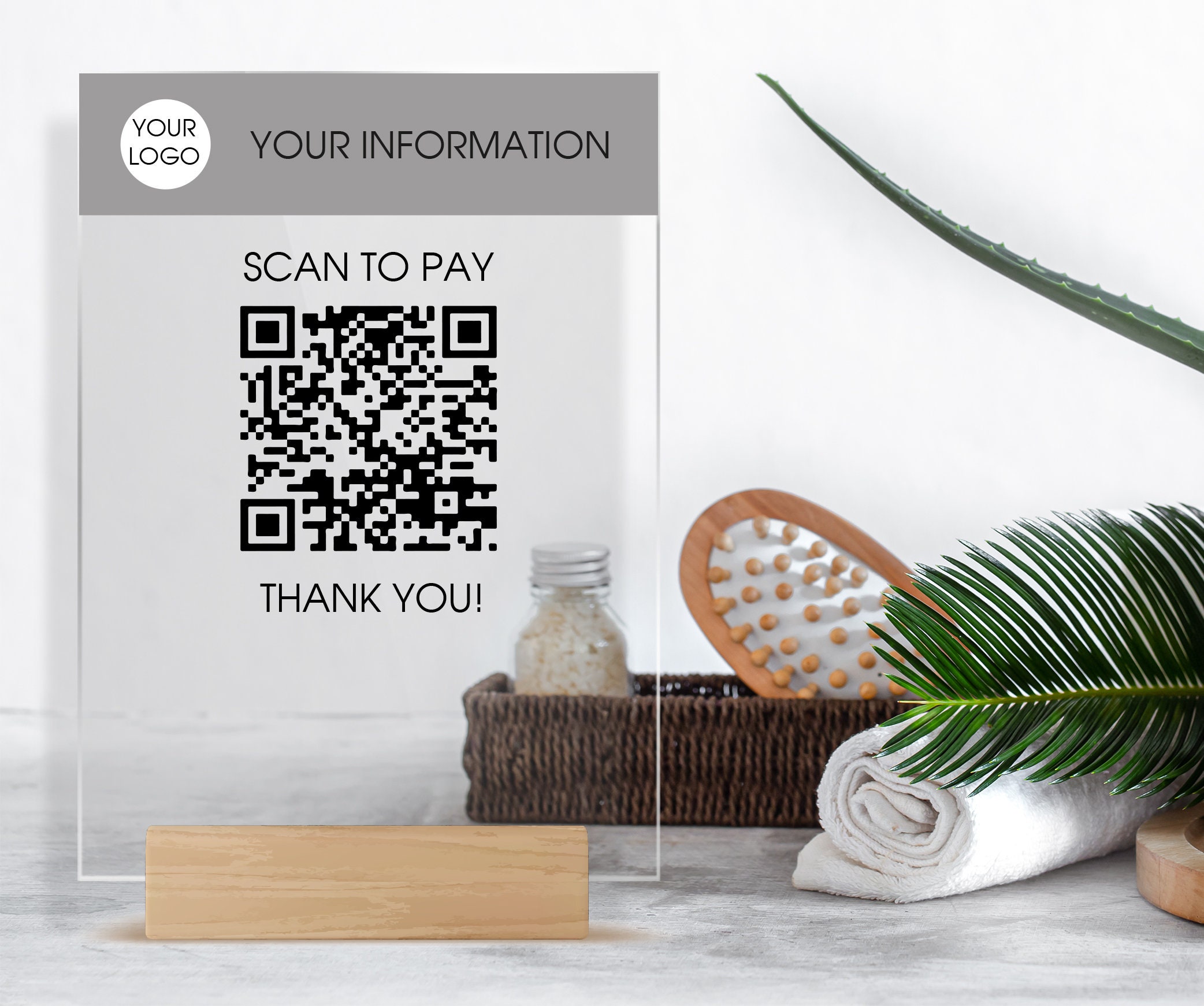 Scan to Pay Sign, QR Code Acrylic Sign With Wooden Block, Custom Signs ...