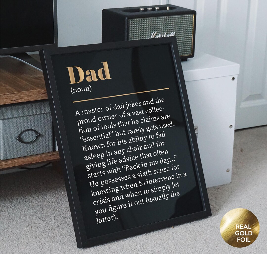 Dad Funny Definition Poster, Home Office Decor, Black Gold Wall Art ...