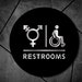 Round Unisex WC Sign Modern Black Silver Acrylic Restroom Sign for ...