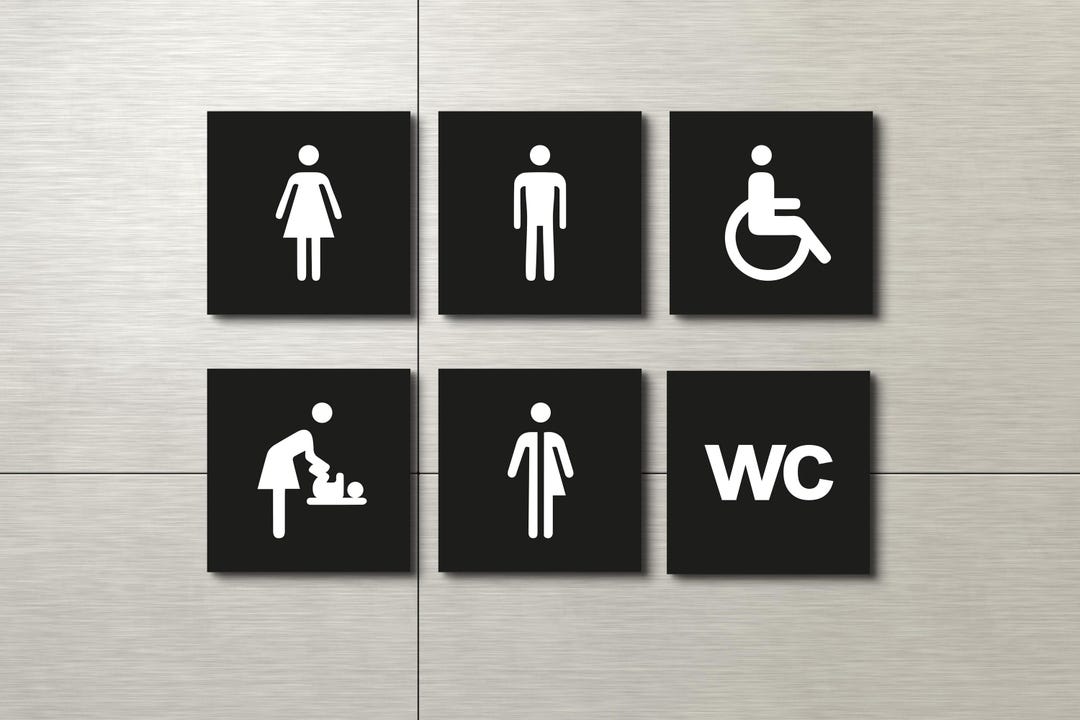 Male Female Restroom Sign, WC Custom Plaque, Acrylic Signs, Matt Black ...