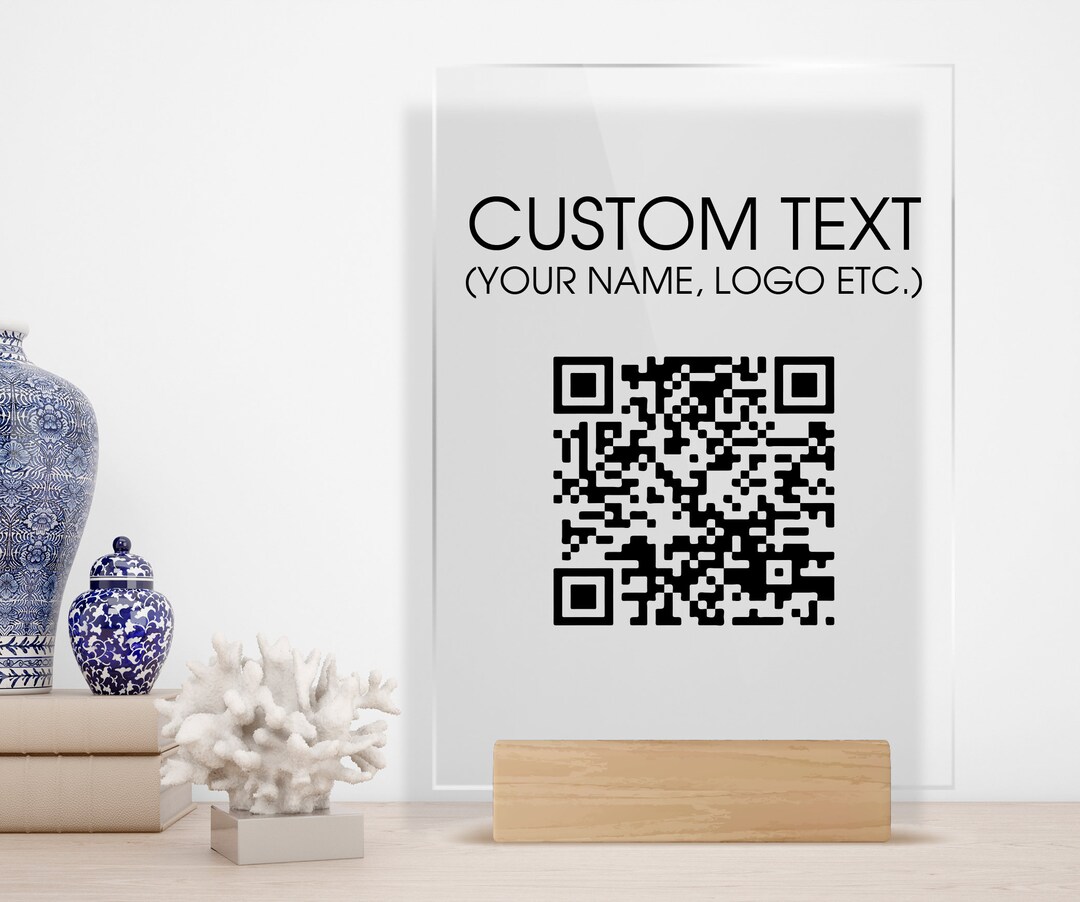 Scannable QR Code Acrylic Sign With Wooden Block, Custom Signs, Scan to ...