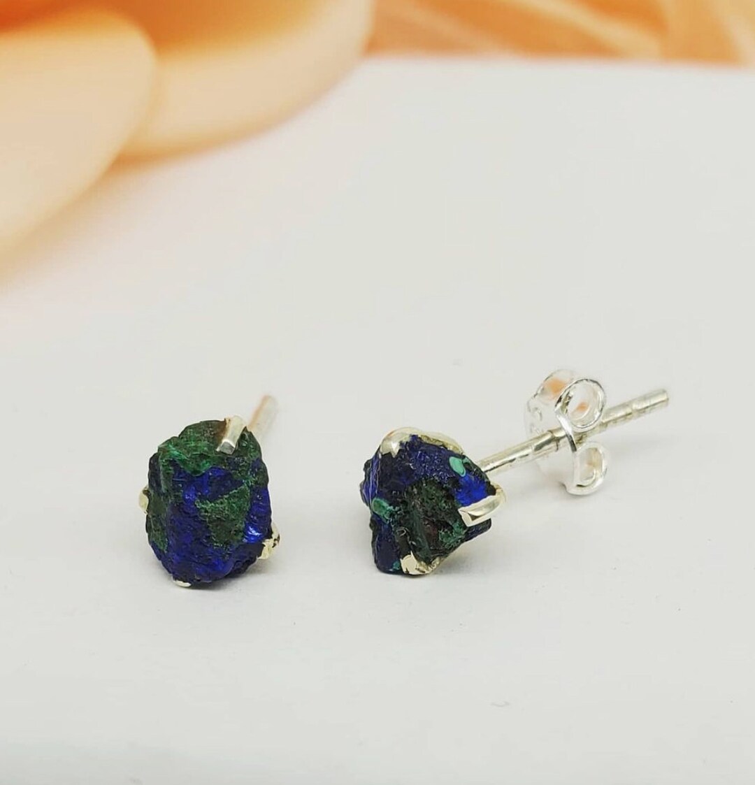 Raw Gemstone Azurite Malachite Tiny Stud Earrings Sterling Silver ...