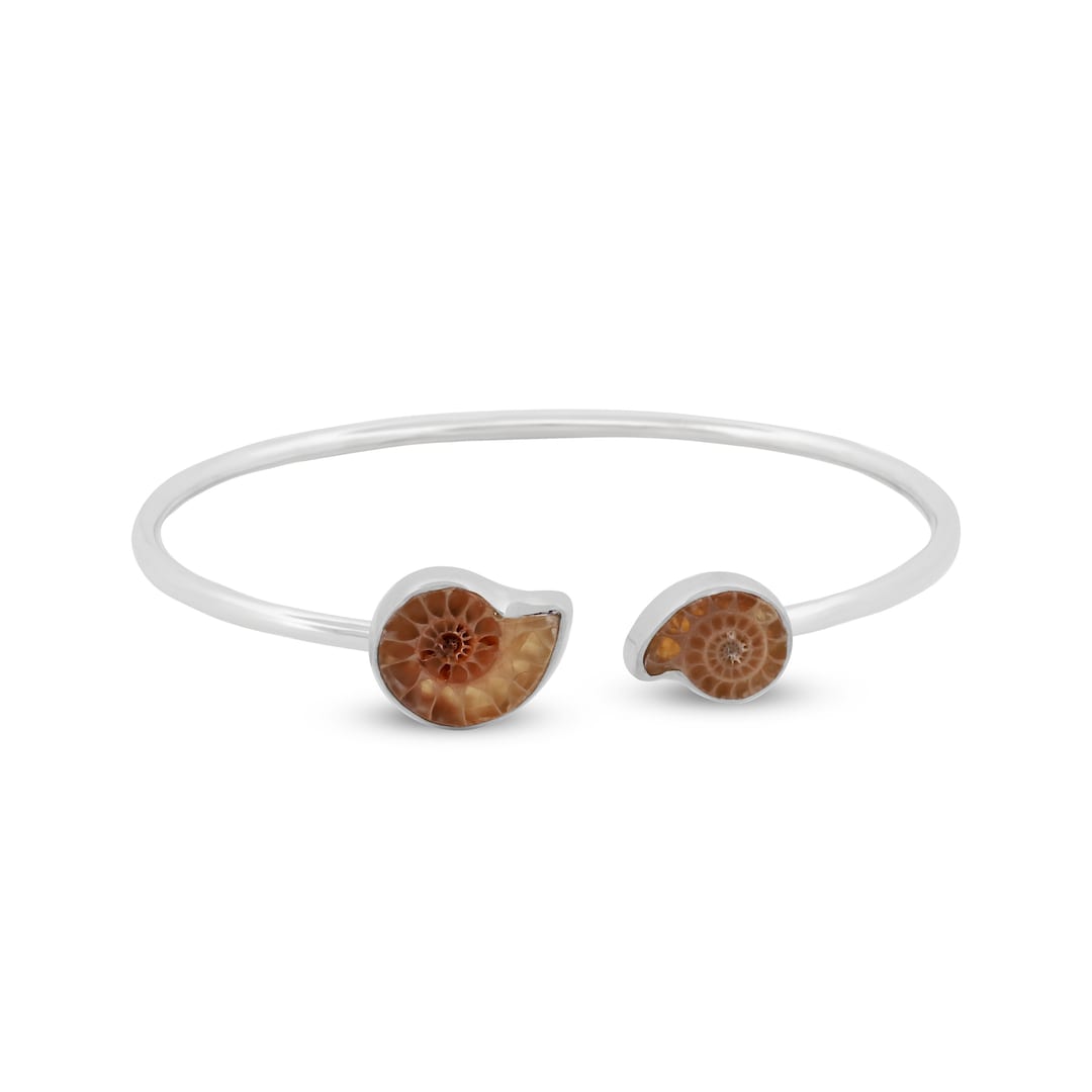 Natural Ammonite Bangle Silver Cuff Bangle Ammonite Twister Bangle ...