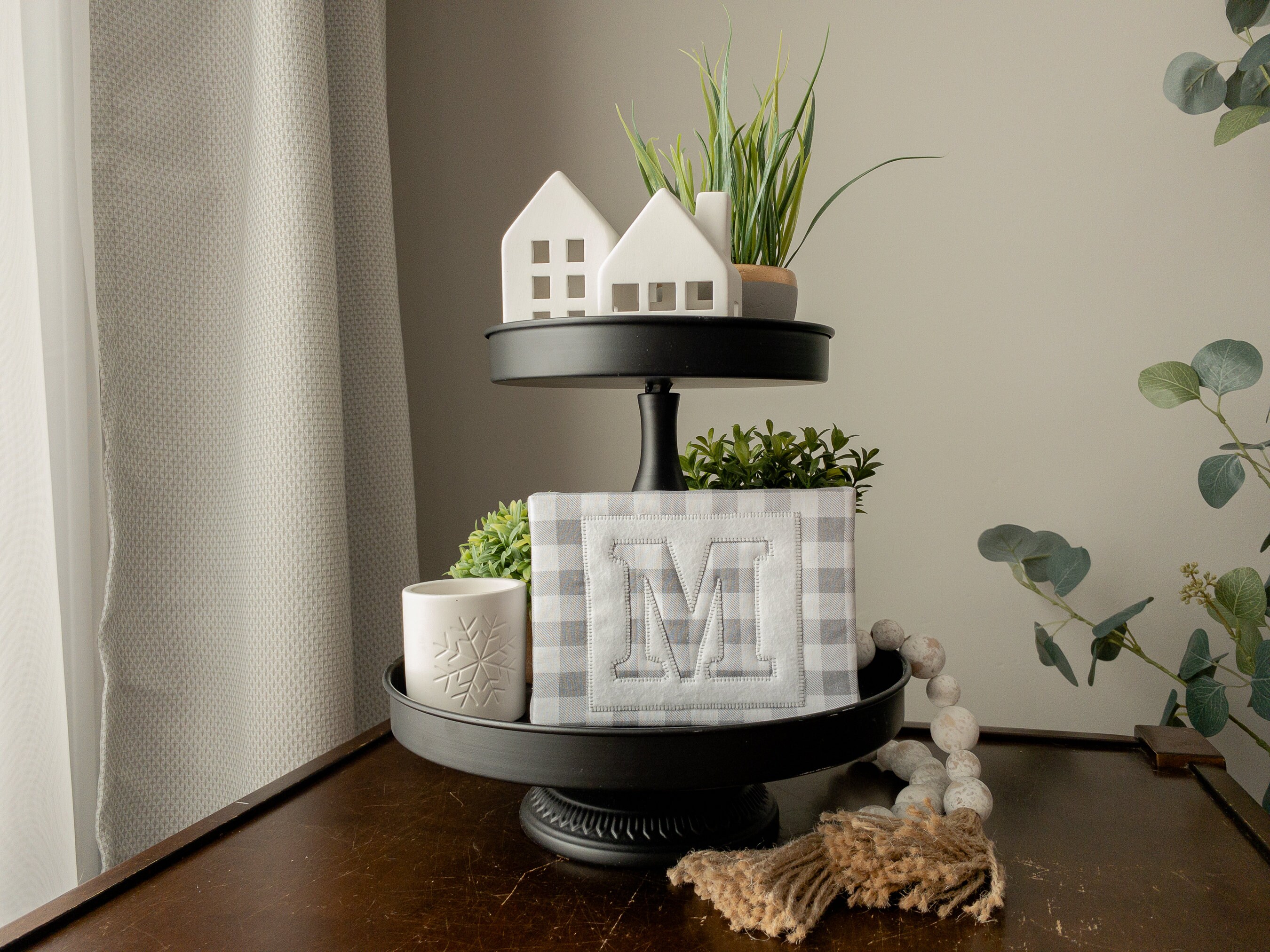 Gray and White Buffalo Plaid Quilted Farmhouse Tray Décor, Personalized ...