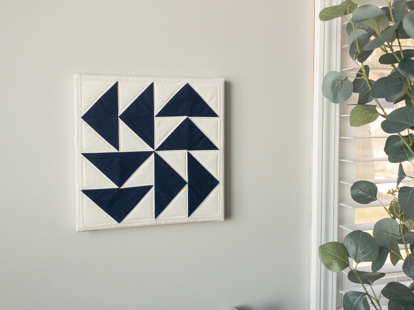 Navy Blue Barn Quilt Block, Minimalist Quilted Wall Hanging, Modern ...