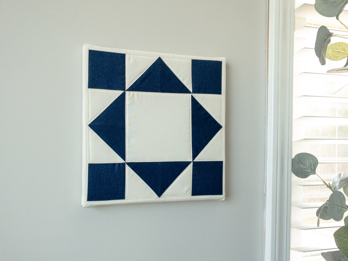 Navy Blue Barn Quilt Block, Cottage Farmhouse Shelf Décor, Modern Wall ...