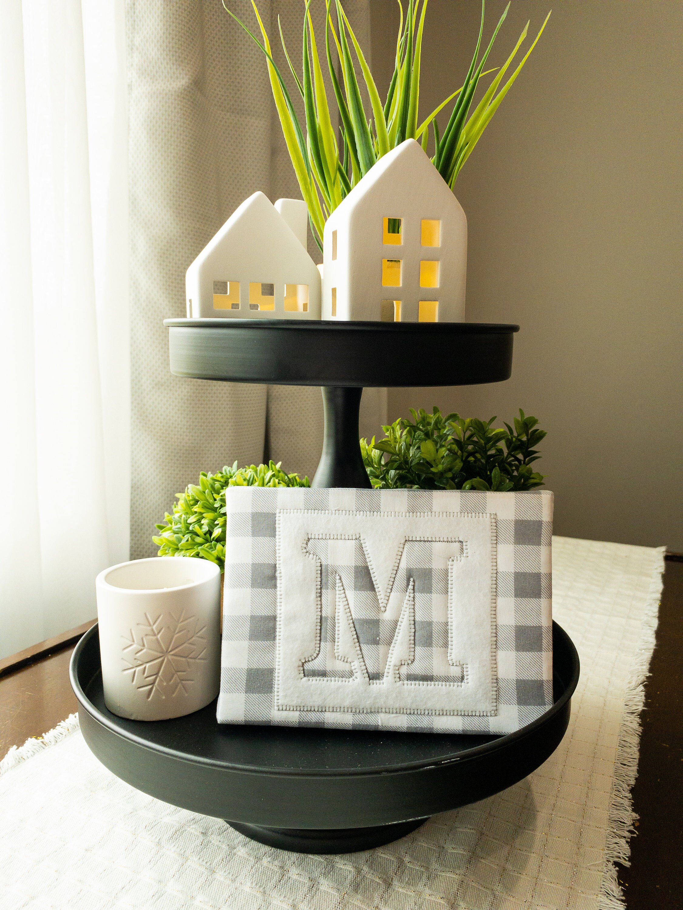 Gray and White Buffalo Plaid Quilted Farmhouse Tray Décor, Personalized ...
