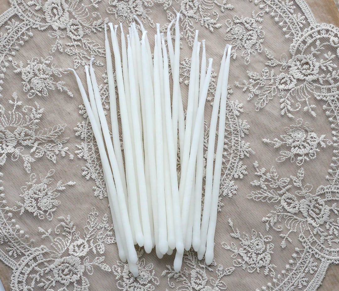 Hand Dipped Beeswax Taper Candles: Thin White Meditation Candles - Etsy