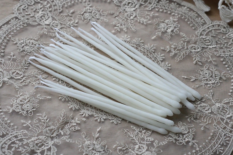 Hand Dipped Beeswax Taper Candles: Thin White Meditation Candles - Etsy