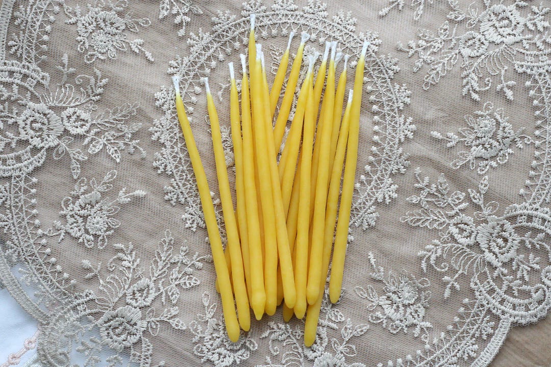 Hand Dipped Beeswax Taper Candles: Thin Yellow Meditation Candles - Etsy