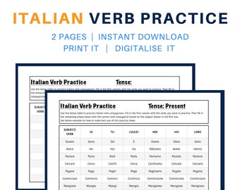 Italian Verb Conjugation Sheet Foreign Language Learning Planner ...