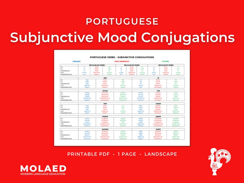 Portuguese Subjunctive Conjugations - Printable PDF - Etsy