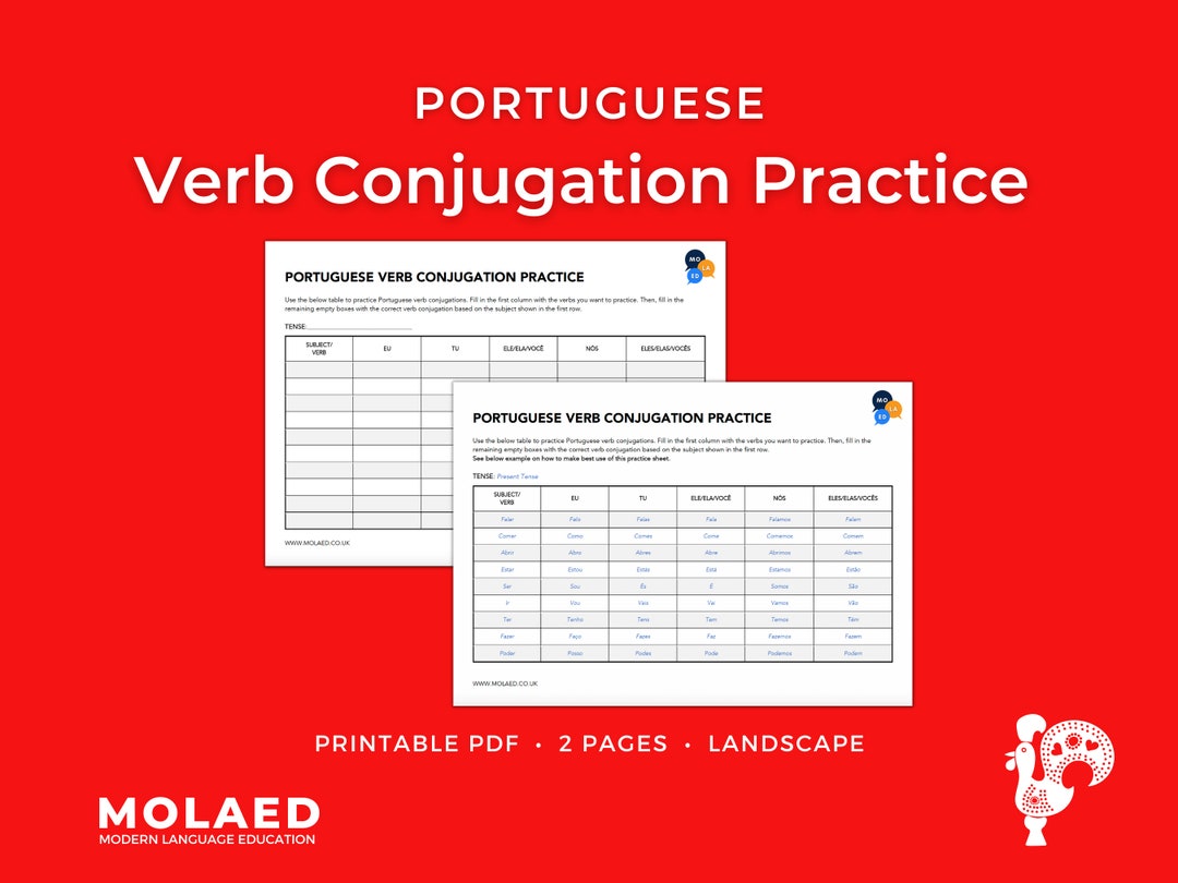 Portuguese Verb Conjugation Practice Worksheet - Etsy