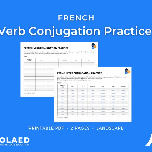 French Language Verb Conjugation Practice Worksheets Printable - Etsy