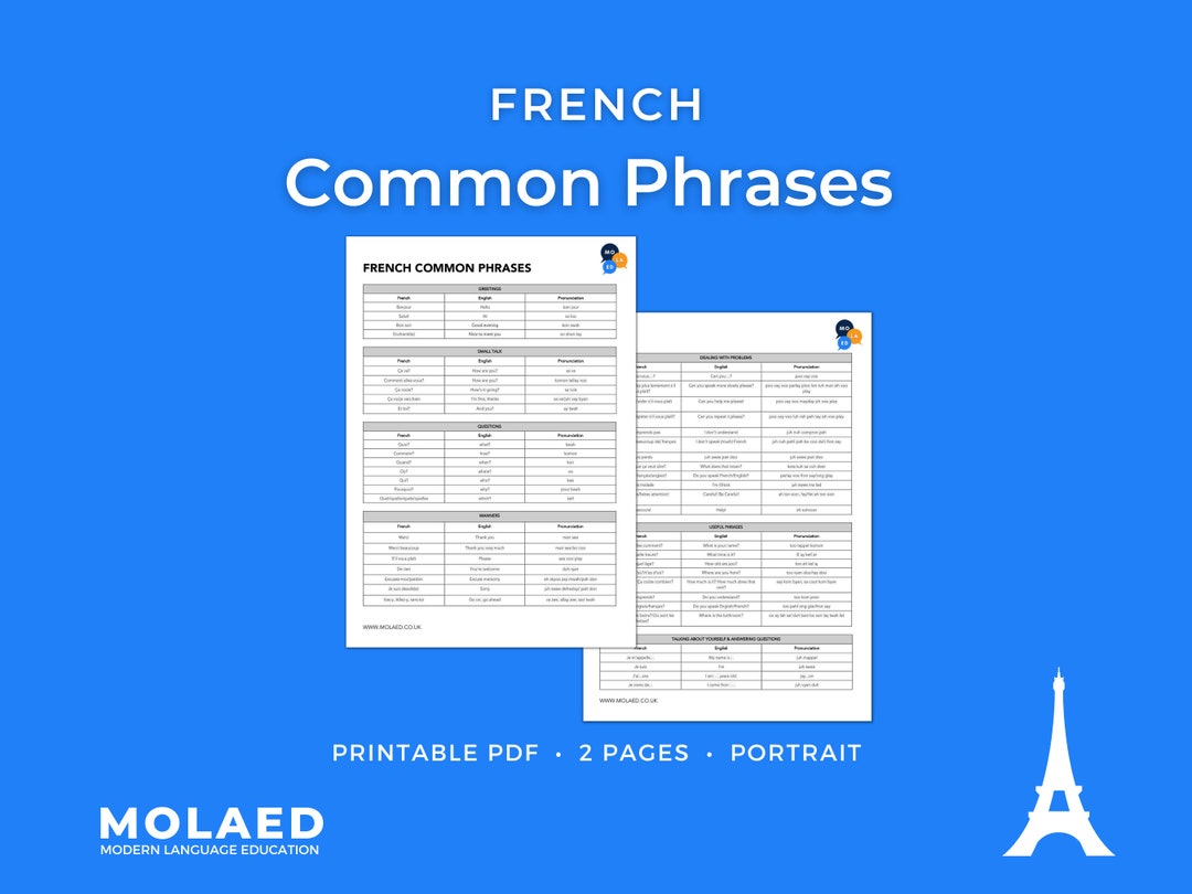French Common Phrases - Etsy Australia